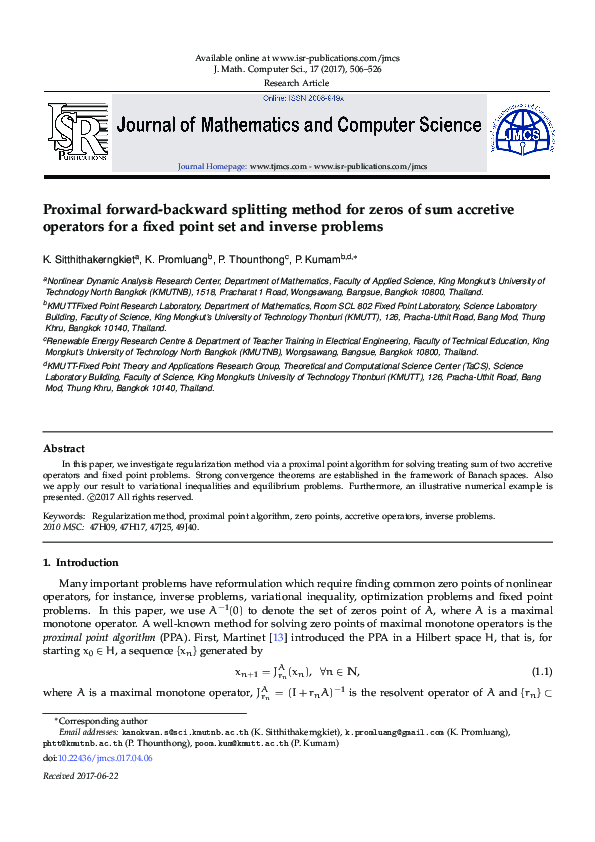 (PDF) Proximal forward-backward splitting method for zeros of sum ...