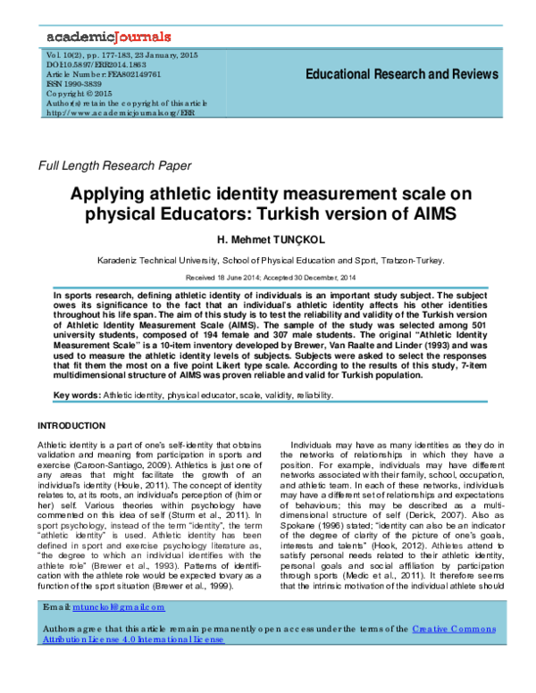 (PDF) Applying athletic identity measurement scale on physical ...
