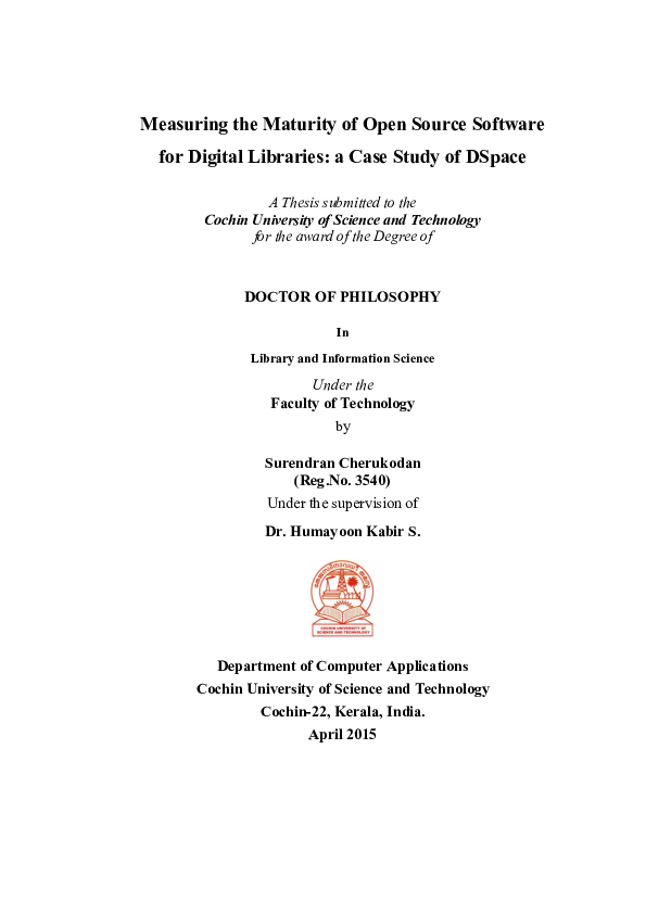 (PDF) Measuring the Maturity of Open Source Software for Digital Libraries: a Case Study of DSpace