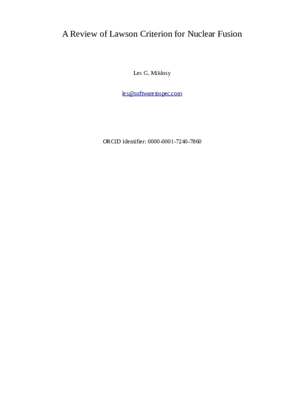 (PDF) A Review of Lawson Criterion for Nuclear Fusion