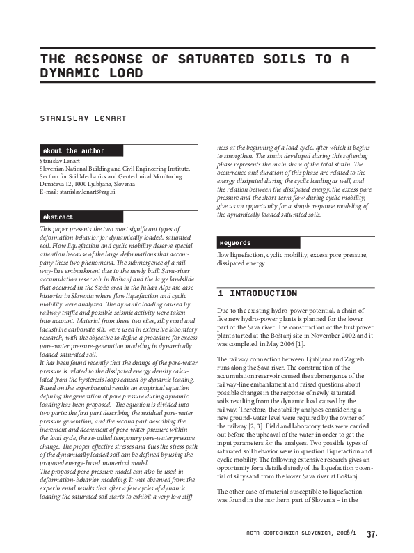 (PDF) The response of saturated soils to a dynamic load