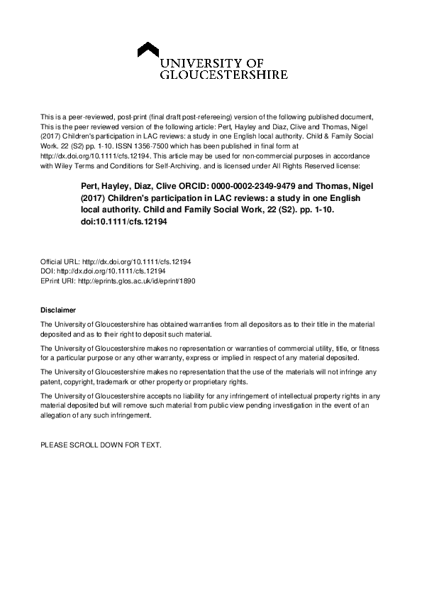 (PDF) Children's participation in LAC reviews: a study in one English ...