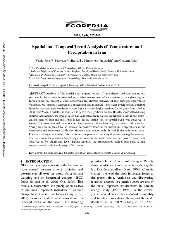Pdf Spatial And Temporal Trend Analysis Of Temperature And