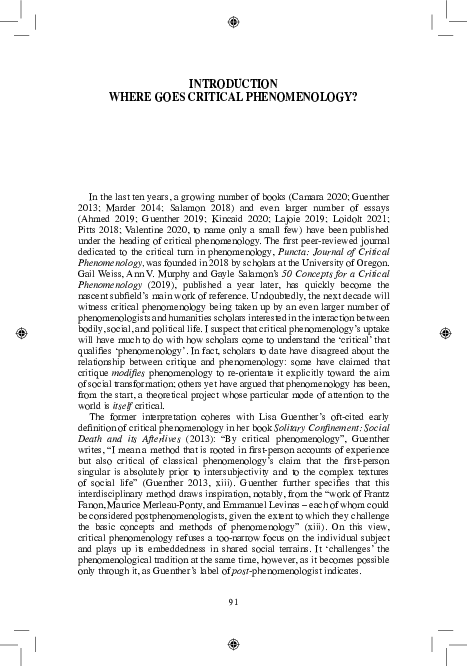 (PDF) Editor's Introduction: Where Goes Critical Phenomenology ...