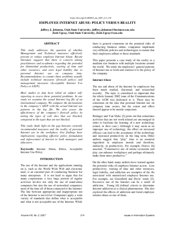 (PDF) Employee Internet Abuse: Policy Versus Reality