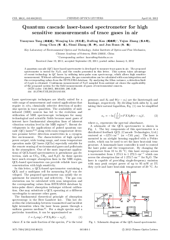 (PDF) Quantum cascade laser-based spectrometer for high sensitive ...