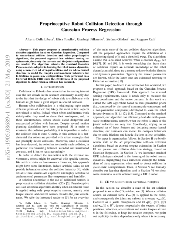 (PDF) Proprioceptive Robot Collision Detection through Gaussian Process Regression