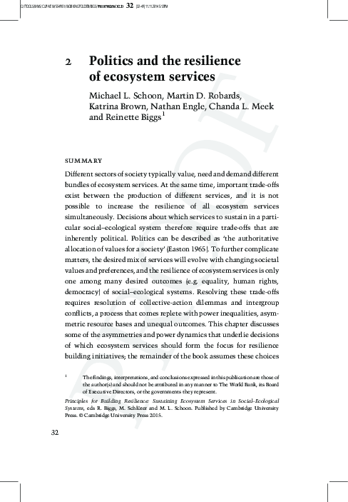 (PDF) PM 2 Politics and the resilience of ecosystem services