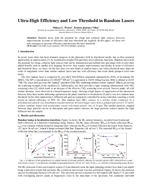 (PDF) Ultra-High Efficiency and Low Threshold in Random Lasers