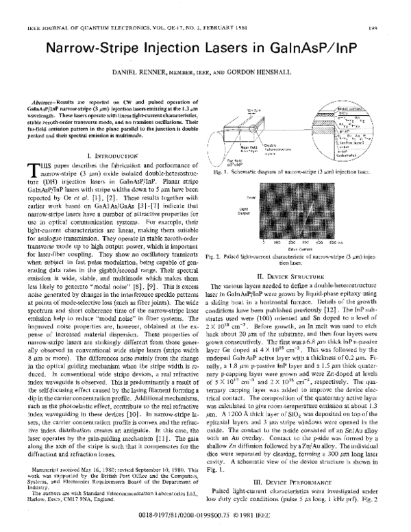 (PDF) Narrow-stripe injection lasers in GaInAsP/InP
