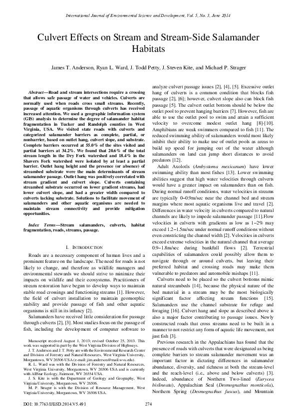 (PDF) Culvert Effects on Stream and Stream-Side Salamander Habitats ...