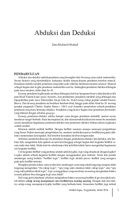 (PDF) Abduksi dan Deduksi