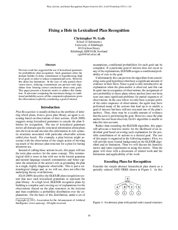 (PDF) Fixing a Hole in Lexicalized Plan Recognition