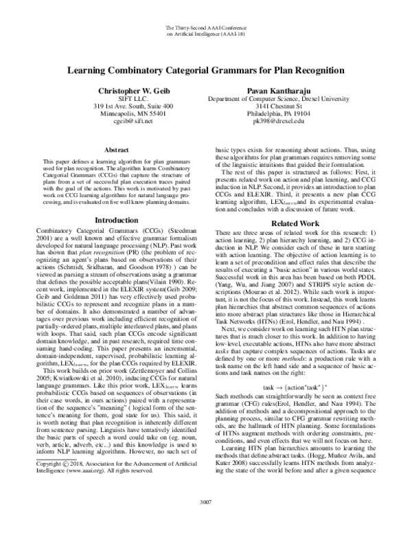 Pdf Learning Combinatory Categorial Grammars For Plan Recognition