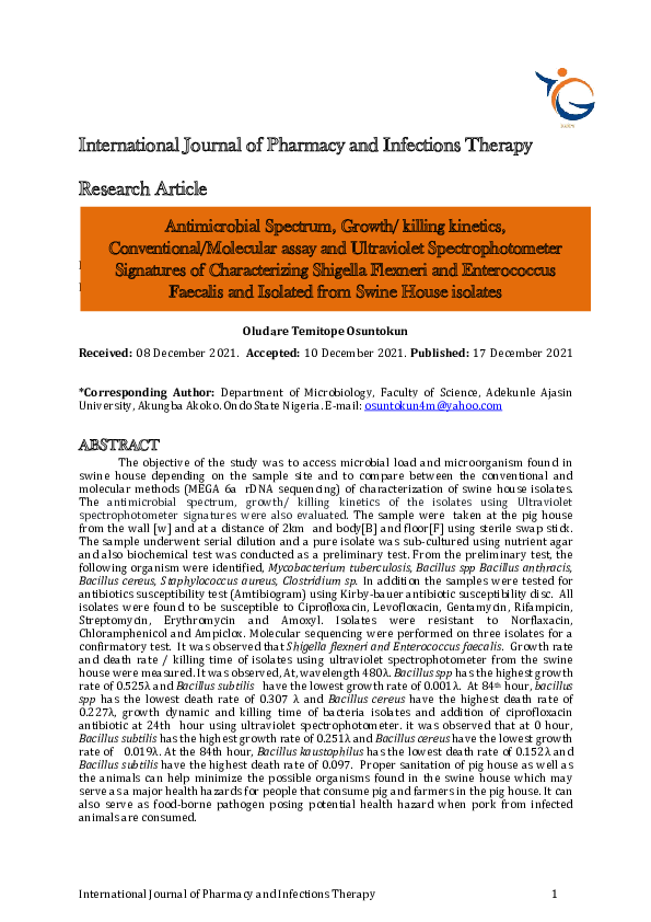 (PDF) Antimicrobial Spectrum, Growth/ killing kinetics, Conventional ...