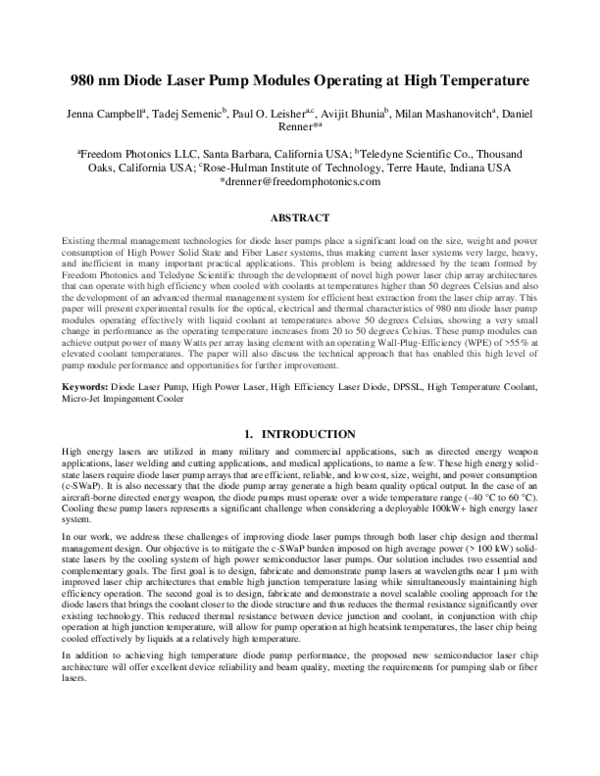 (PDF) 980NM Diode Laser Pump Modules Operating at High Temperature