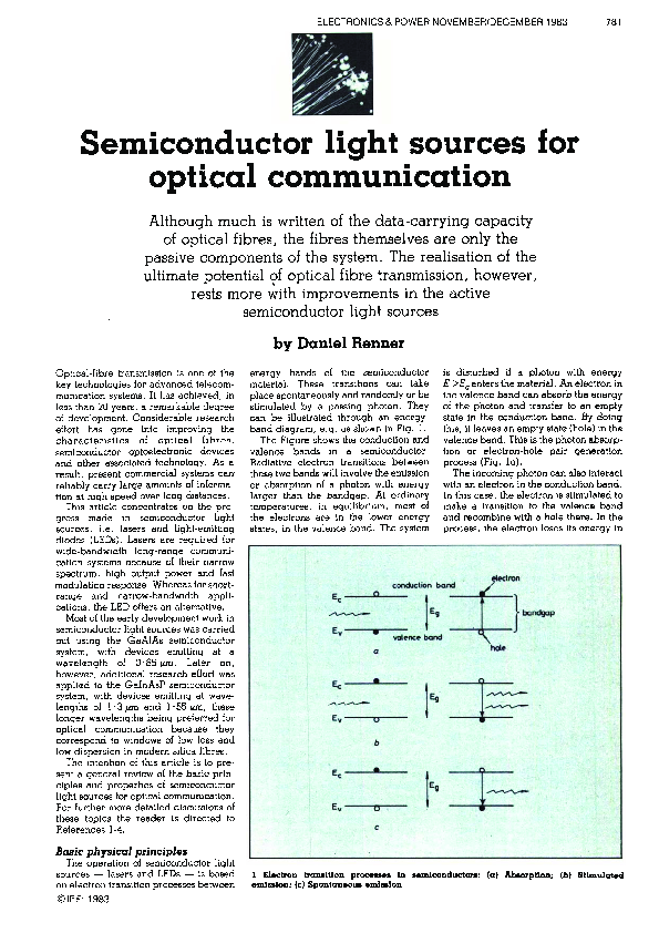 (PDF) Semiconductor light sources for optical communication
