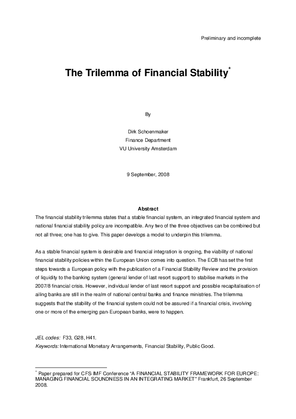 (PDF) The Trilemma of Financial Stability