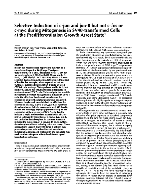 Pdf Selective Induction Of C Jun And Jun B But Not C Fos Or C Myc