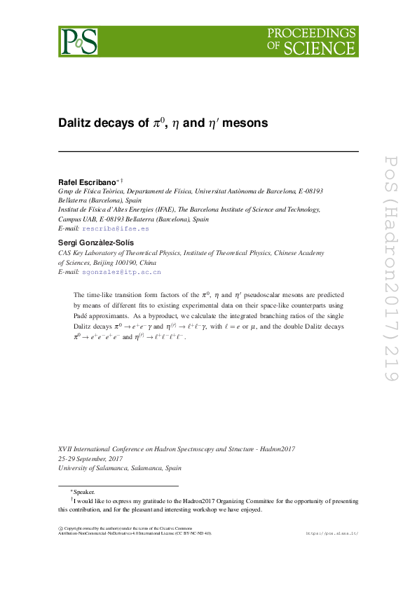 (PDF) Dalitz decays of $\pi^0$, $\eta$ and $\eta’$ mesons