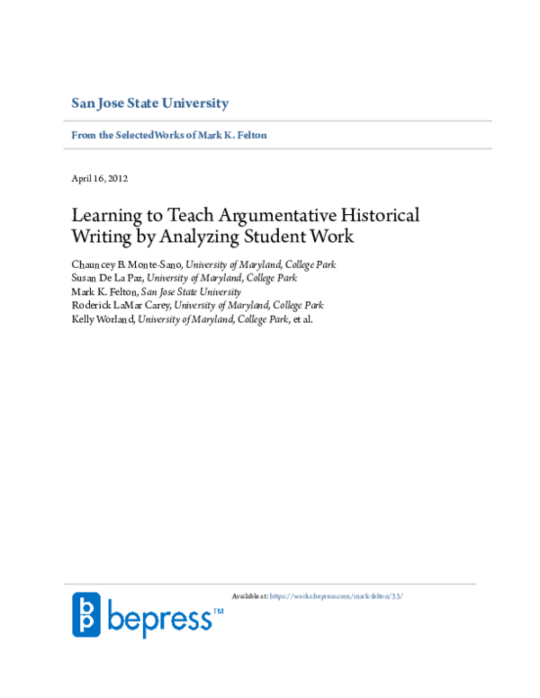 (PDF) Learning to Teach Argumentative Historical Writing by Analyzing ...