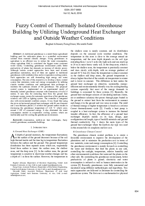 (PDF) Fuzzy Control of Thermally Isolated Greenhouse Building by Utilizing Underground Heat ...