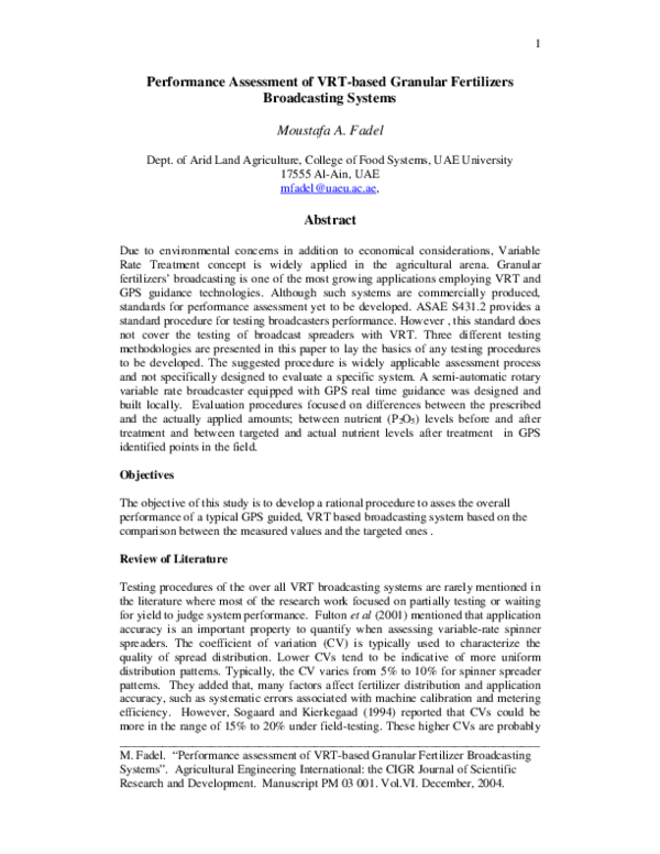 (PDF) Performance Assessment of VRT-based Granular Fertilizer ...