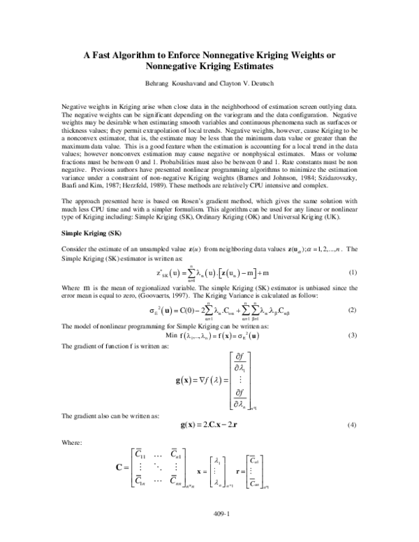 (PDF) A Fast Algorithm to Enforce Nonnegative Kriging Weights or ...
