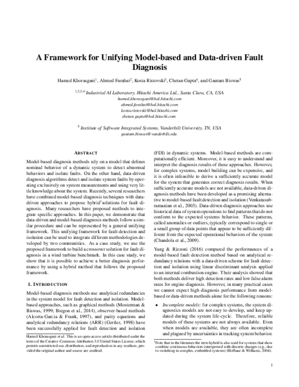 Pdf Framework For Unifying Model Based And Data Driven Fault Diagnosis 0670