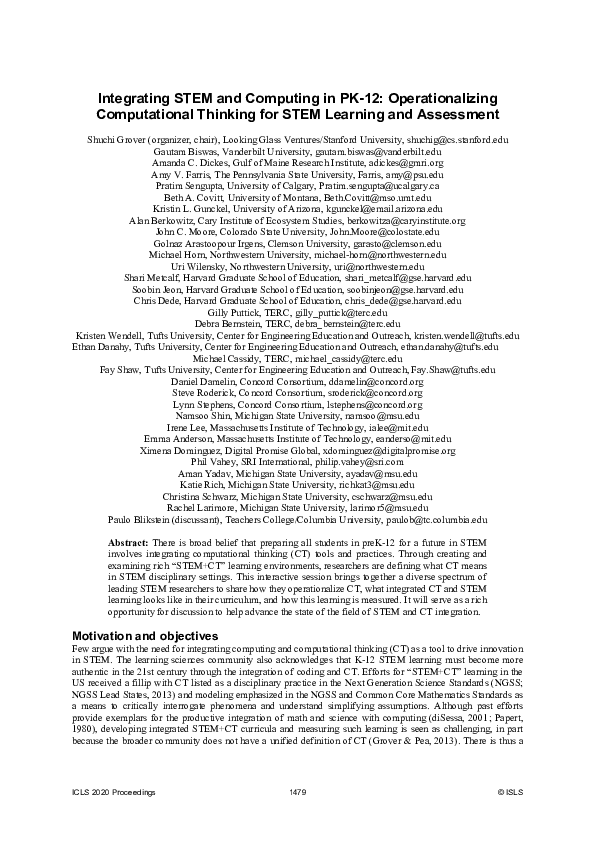 (PDF) Integrating STEM and Computing in PK-12: Operationalizing Computational Thinking for STEM ...