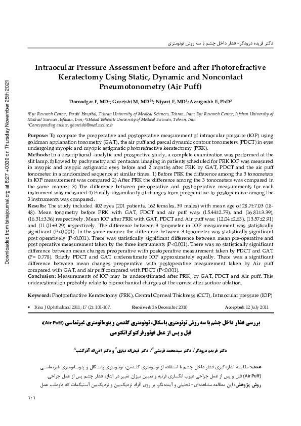 (PDF) Intraocular Pressure Assessment Before and After Photorefractive ...