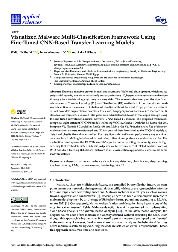 Pdf Visualized Malware Multi Classification Framework Using Fine Tuned Cnn Based Transfer 8896