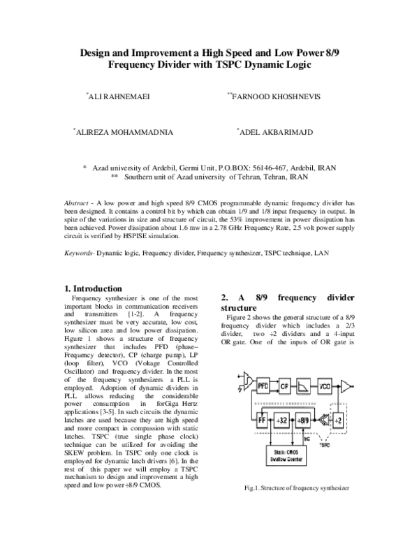 (PDF) Design and improvement a high speed and low power 8/9 frequency ...