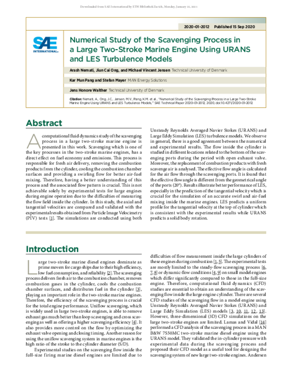 (PDF) Numerical Study of the Scavenging Process in a Large Two-Stroke Marine Engine Using URANS ...