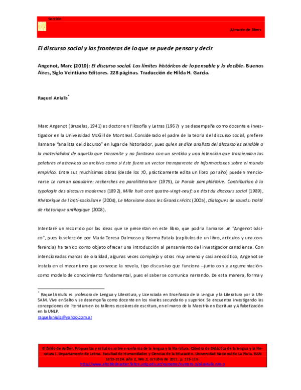 (PDF) El discurso social y las fronteras de lo que se puede pensar y decir