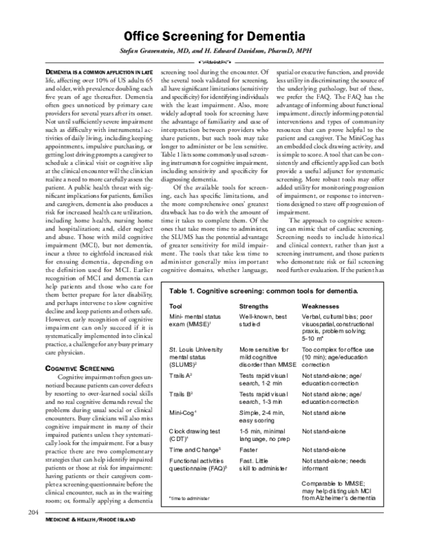 (PDF) Office screening for dementia