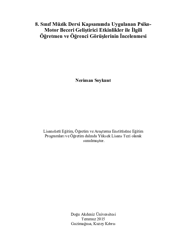(PDF) 8. Sınıf Müzik Dersi Kapsamında Uygulanan Psiko-Motor Beceri ...