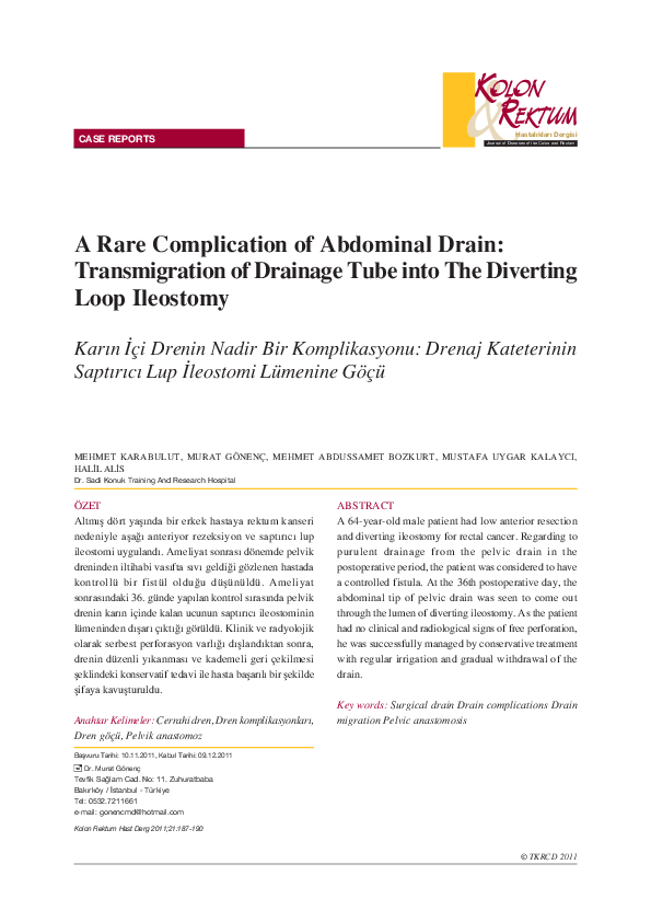 (PDF) A rare complication of abdominal drain: Transmigration of ...