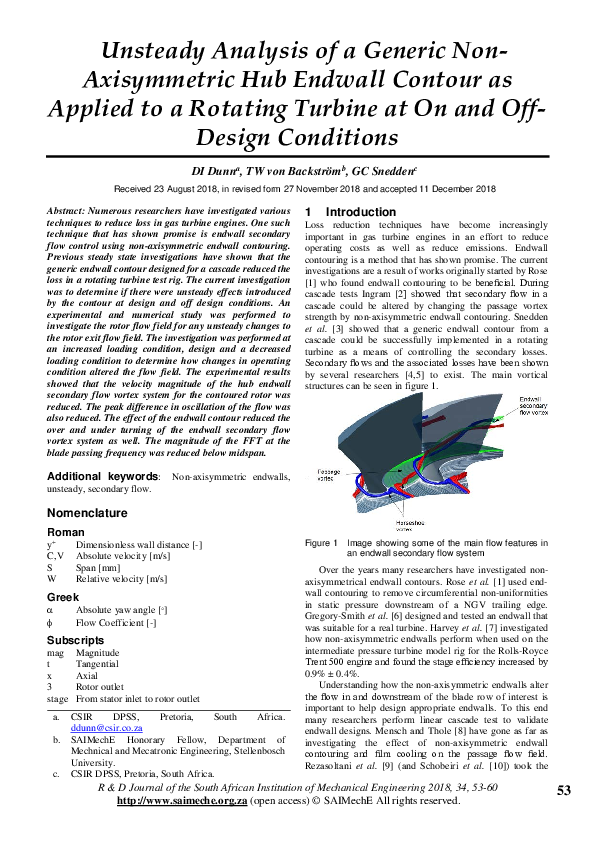 Pdf Unsteady Analysis Of A Generic Non Axisymmetric Hub Endwall Contour As Applied To A