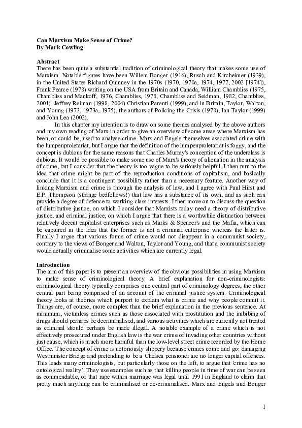 (PDF) Can Marxism Make Sense of Crime?