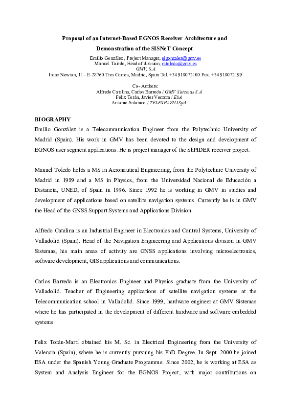 (PDF) EGNOS Receiver Architecture via Internet SISNeT