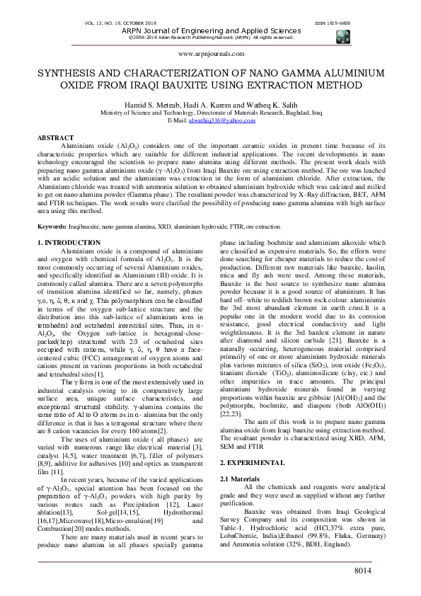 (PDF) Synthesis and Characterization of Nano Gamma Aluminium Oxide from ...