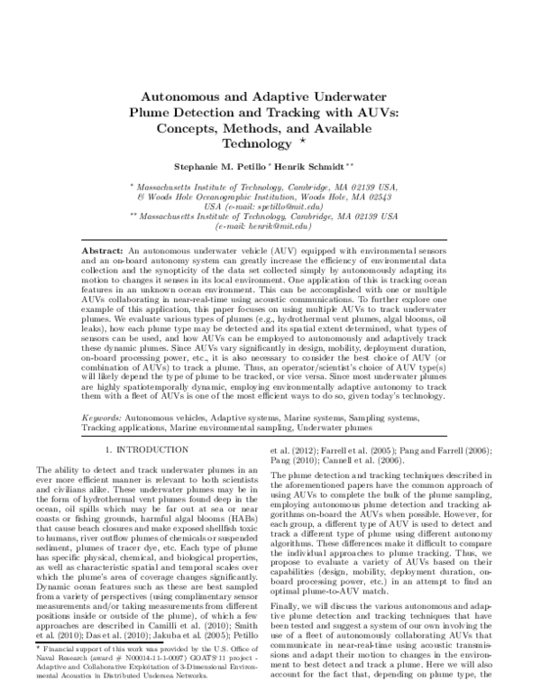 (PDF) Autonomous and Adaptive Underwater Plume Detection and Tracking with AUVs: Concepts ...