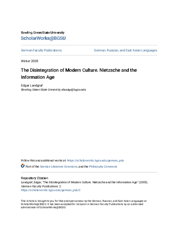 (PDF) The Disintegration of Modern Culture: Nietzsche and the ...