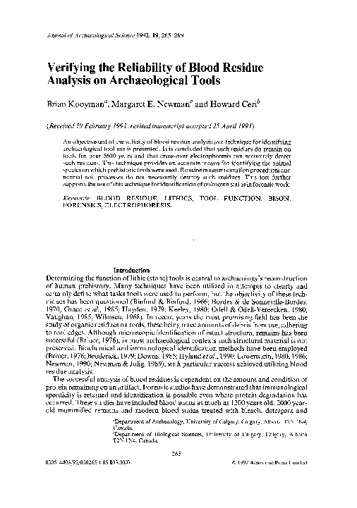 (PDF) Verifying the reliability of blood residue analysis on ...