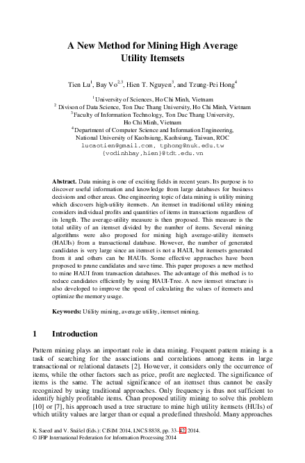 Pdf A New Method For Mining High Average Utility Itemsets