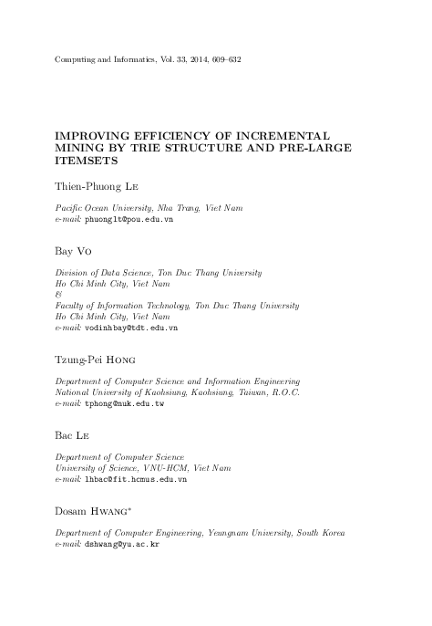 (PDF) Improving Efficiency of Incremental Mining by Trie Structure and Pre-Large Itemsets