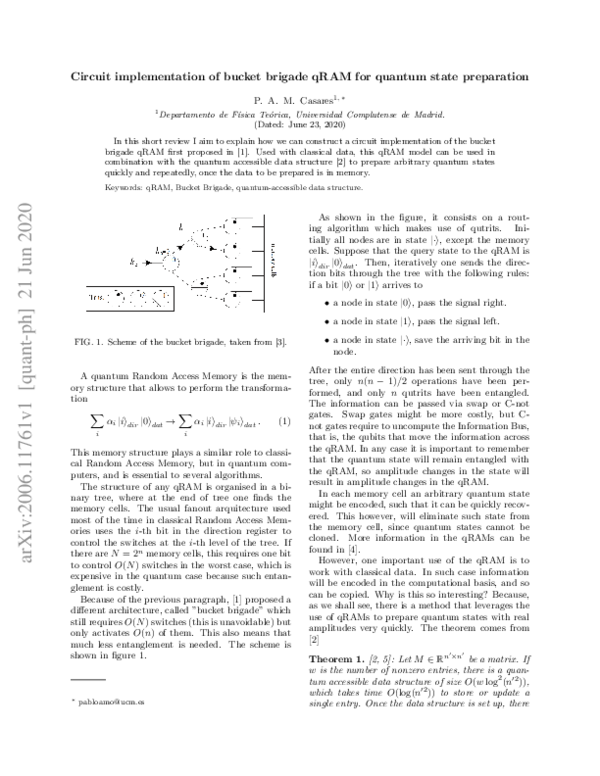 (PDF) Circuit implementation of bucket brigade qRAM for quantum state ...