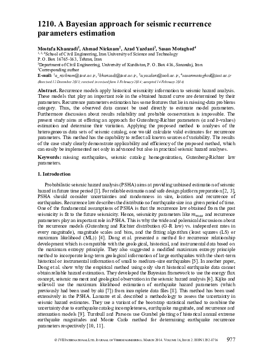 Pdf A Bayesian Approach For Seismic Recurrence Parameters Estimation