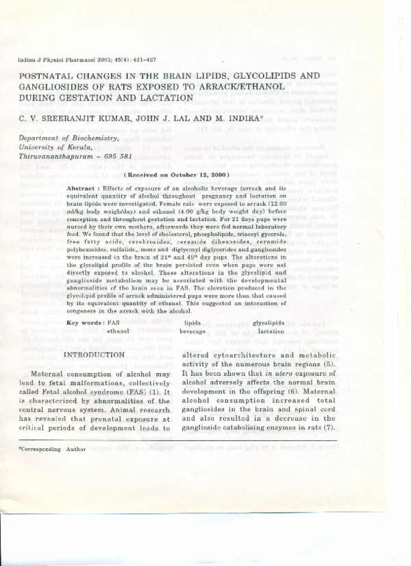 (PDF) Postnatal changes in the brain lipids, glycolipids and ...